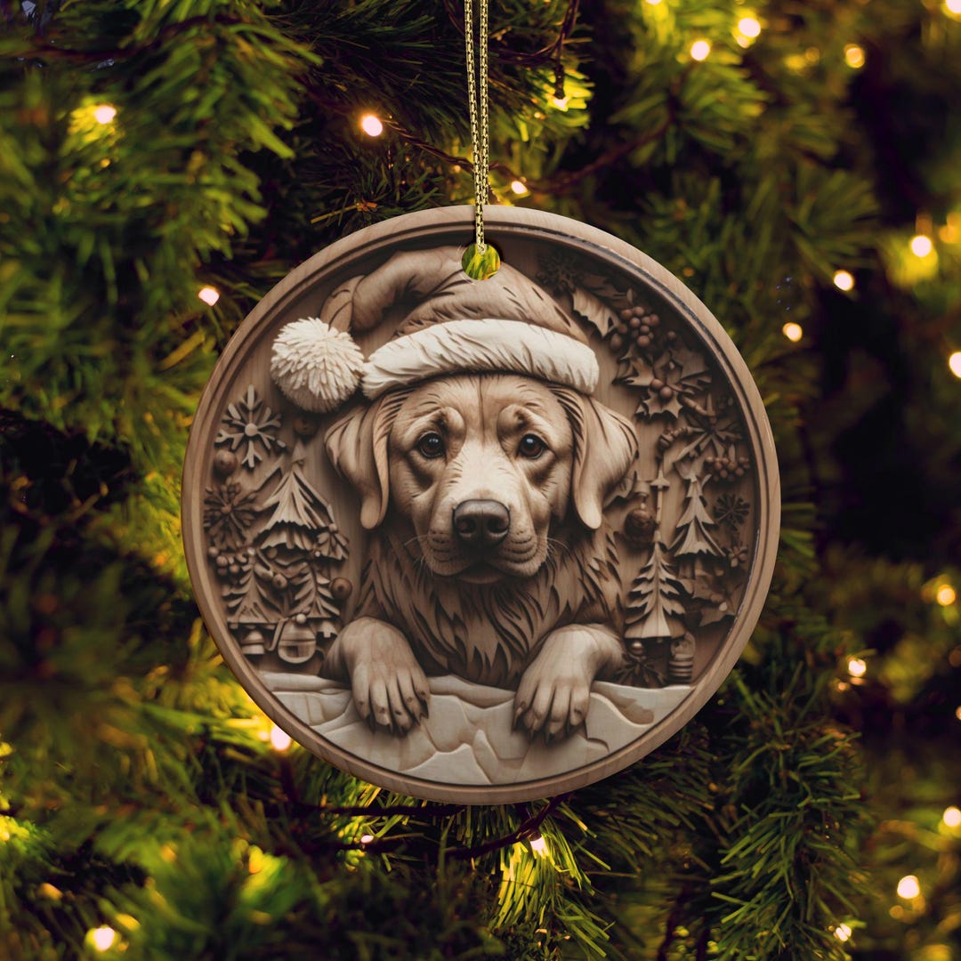 Labrador Ornaments,2d Flat Design, 3D Effect wood Carved Optical ...