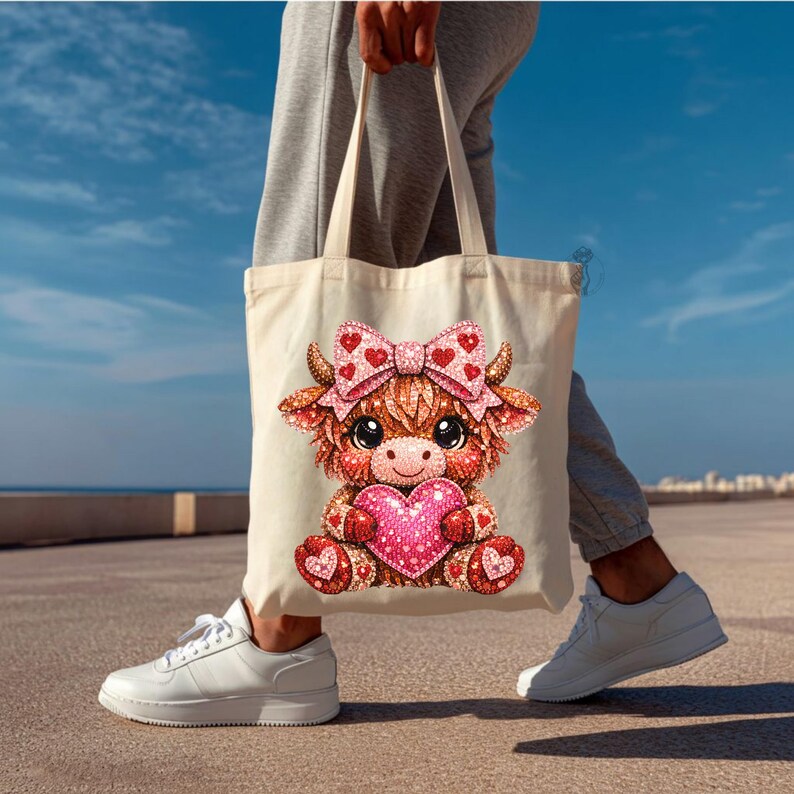 Valentine Patchwork Highland Cow PNG Design, Coquette Valentines Day ...