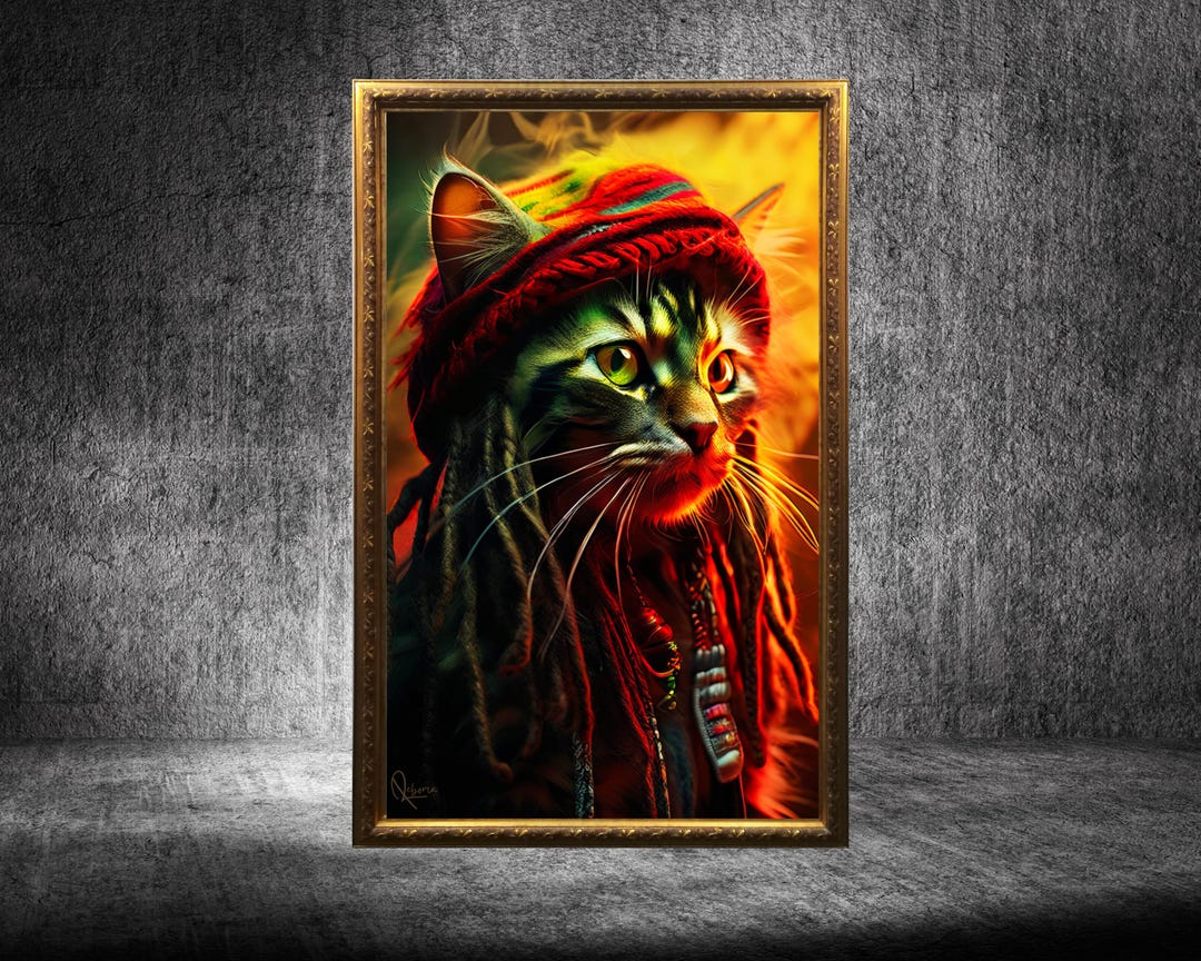 Rasta Cat reggae Paws, Afrocentric Wall Art, Cat With Dreads Poster ...