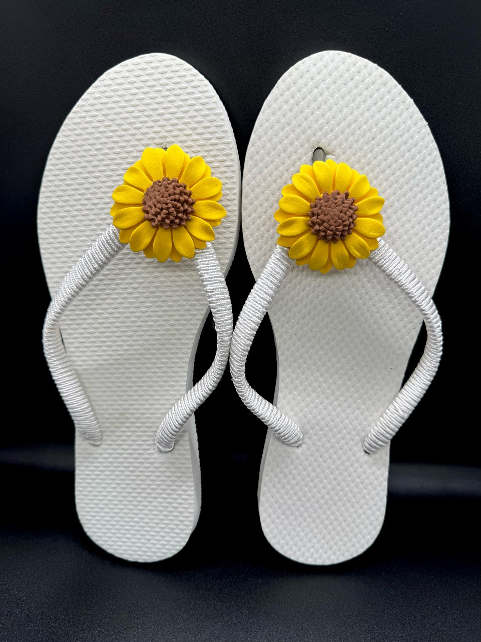 Handmade Sunflower Flip-flops | White Summer Sandals | Beachwear | Boho ...