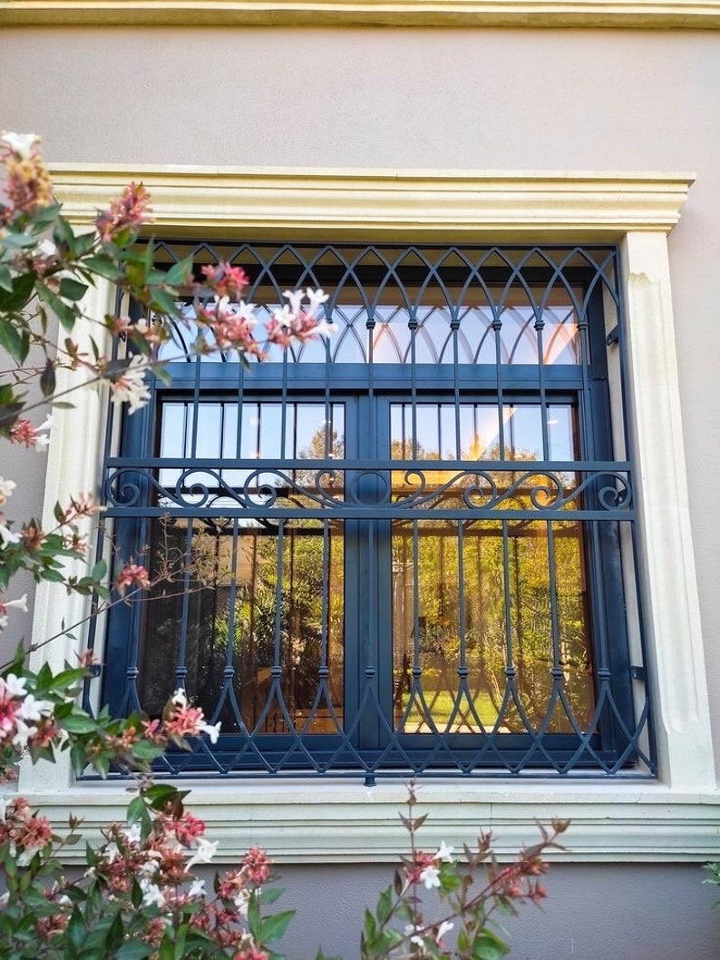Custom Wrought Iron Window Gate, Wrought Iron Garden Door Fence, Window ...