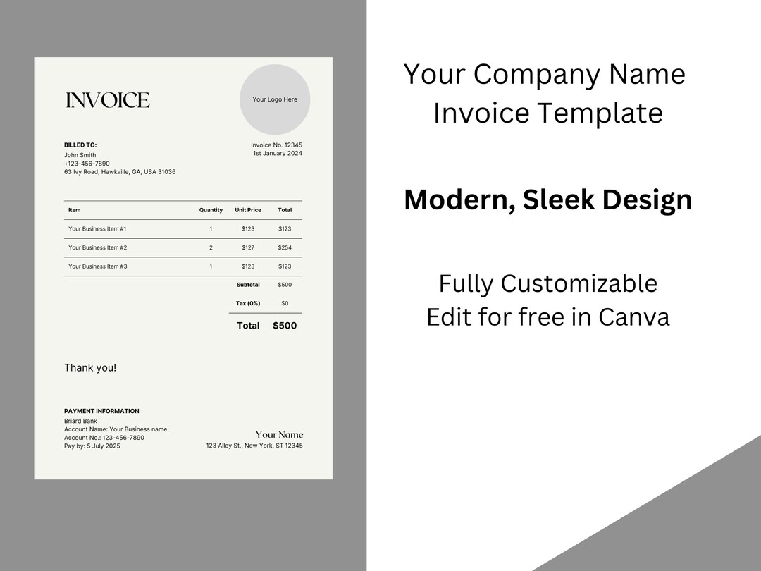 Your Company Name Invoice Template | Modern and Professional ...