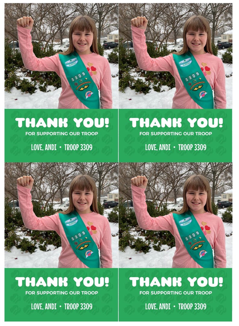 Girl Scout Thank You Card! • Instant Digital Download • 4 Cards per ...