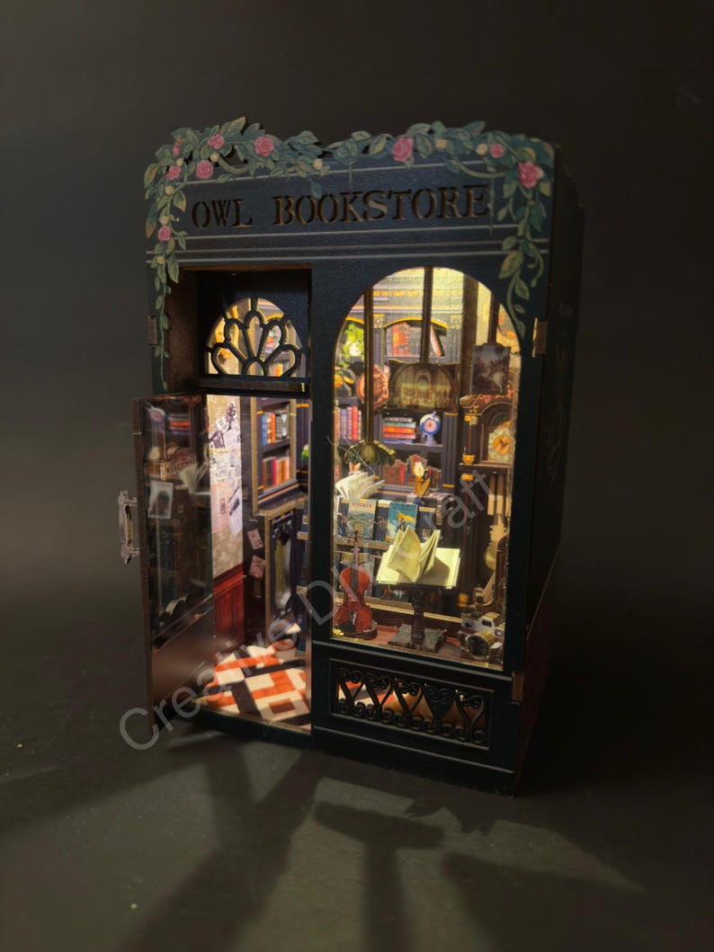Owl Bookstore Book Nook DIY Kit | Miniature Bookshelf Insert Gift for ...