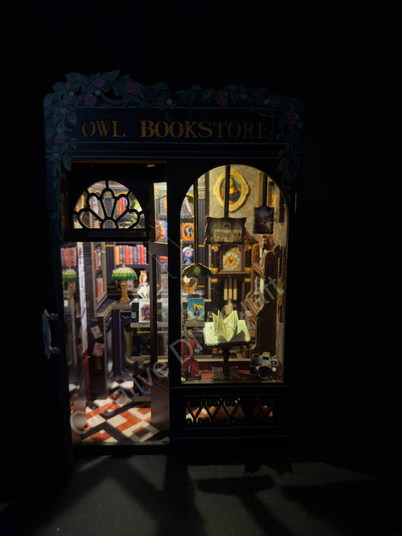 Owl Bookstore Book Nook DIY Kit | Miniature Bookshelf Insert Gift for ...
