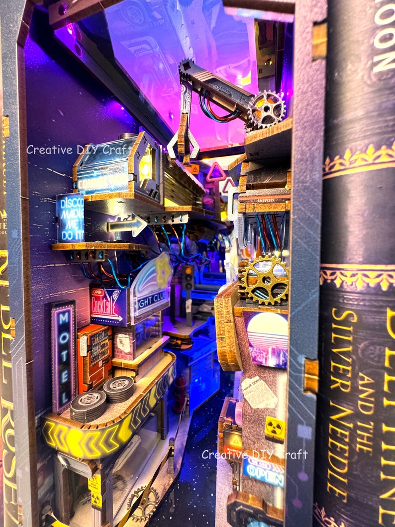 Cyberpunk Book Nook Kit: DIY Miniature Bookshelf Insert Model Gift for ...