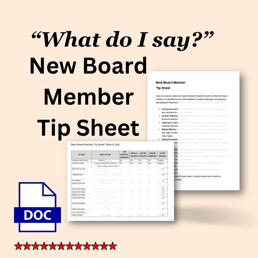 Board Member Speak: What to Say as a New Board Member Tip Sheet - Etsy