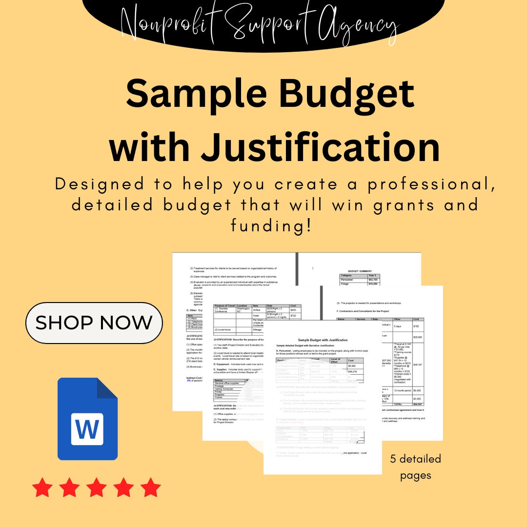Sample Budget Template With Justification - Etsy