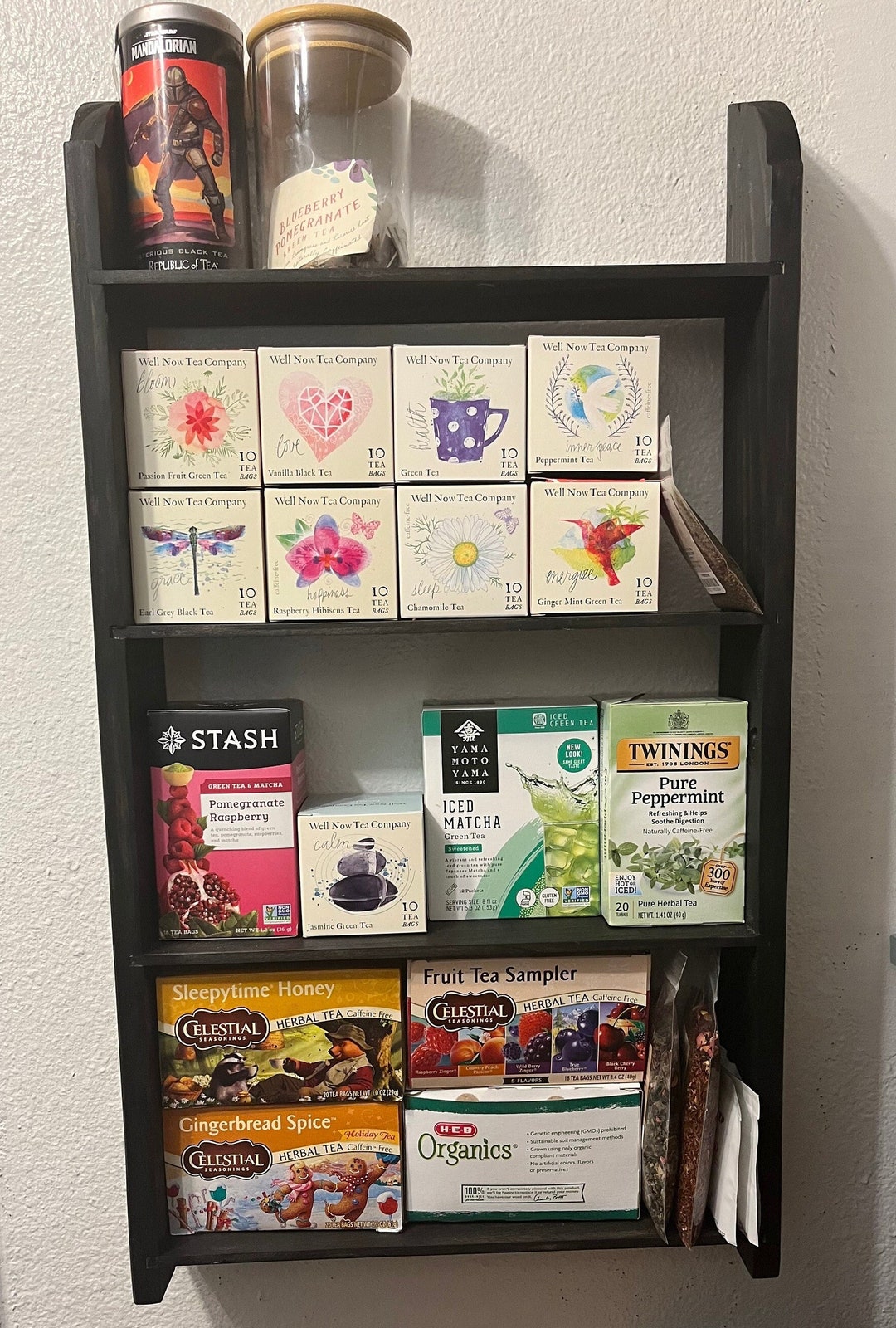 Wooden Large 4-tier Wall Mounted Rack: Shelf Storage for Spices, Herbs ...