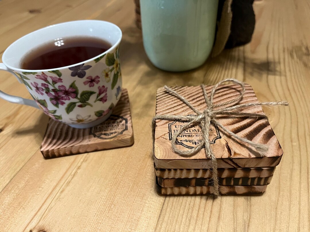 Wooden Coasters - Set of 4, 6 or 8 Farmhouse, Heat-resistant, Durable ...