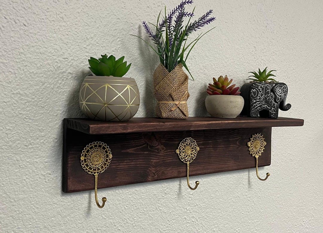 Reclaimed Wood Wall Mounted Rack With Shelf: Entryway Organizer - Etsy