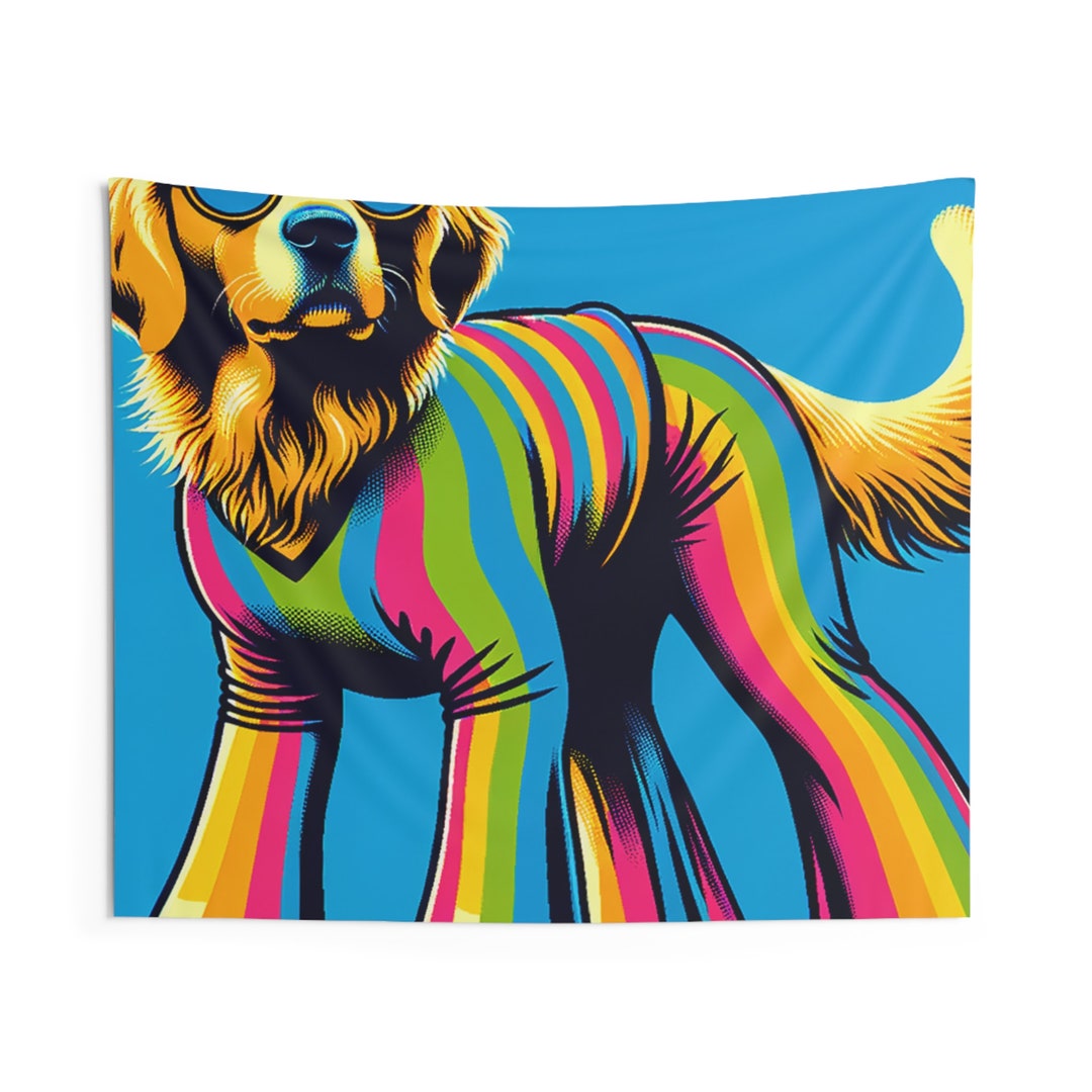 Pop Art Dog Tapestry Retro 70s Groovy Canine Wall Art-tapestry-wall Art ...
