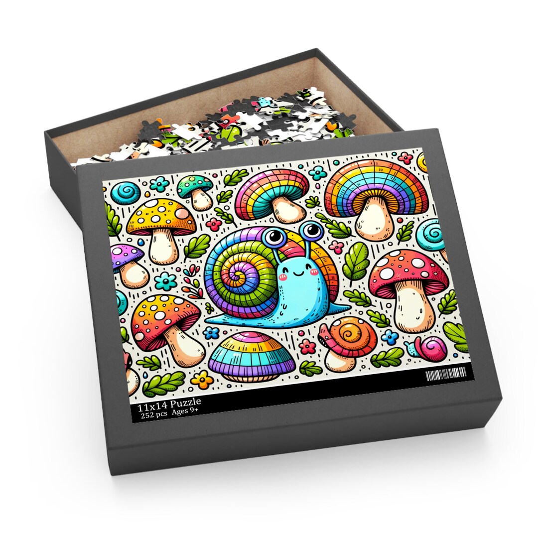Whimsical Snails and Mushrooms Cartoon Puzzle Colorful and Playful Art ...