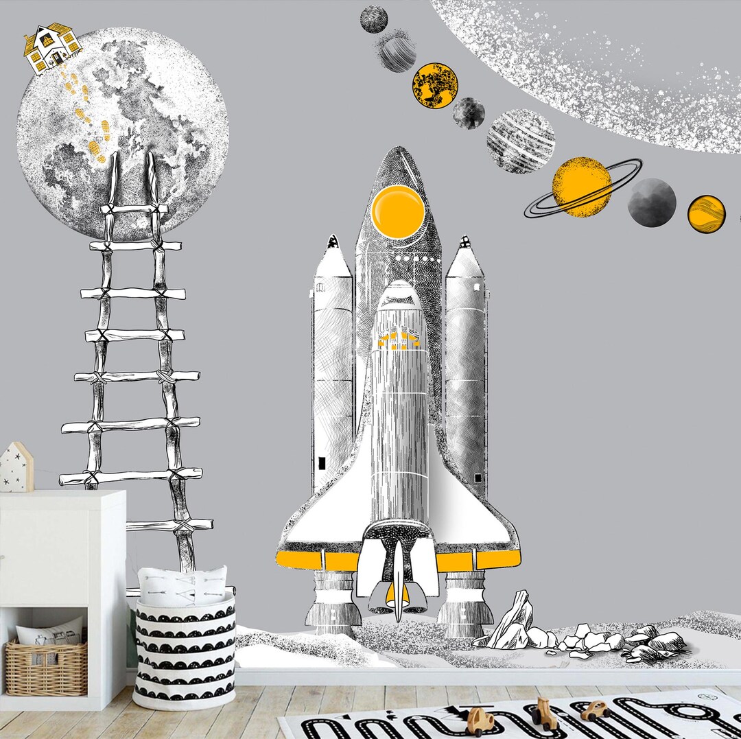 Space Rocketship Wallpaper Mural: Kids Room Decor - Etsy