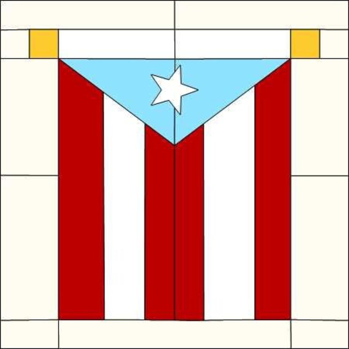 Puerto Rican Flag Paper Piecing Pattern Quilt Block - 12inx12in ...