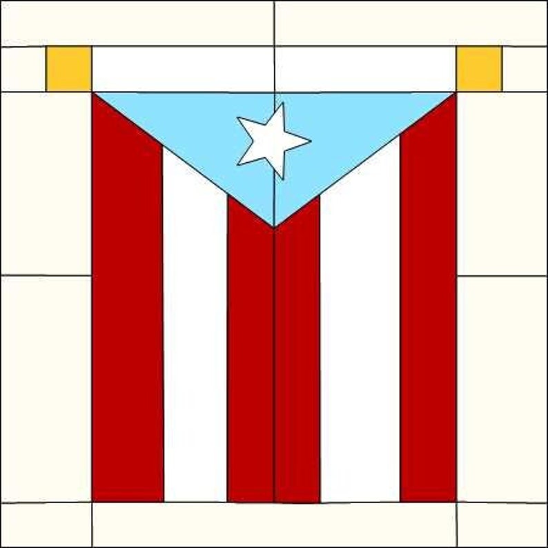 Puerto Rican Flag Paper Piecing Pattern Quilt Block - 12inx12in ...