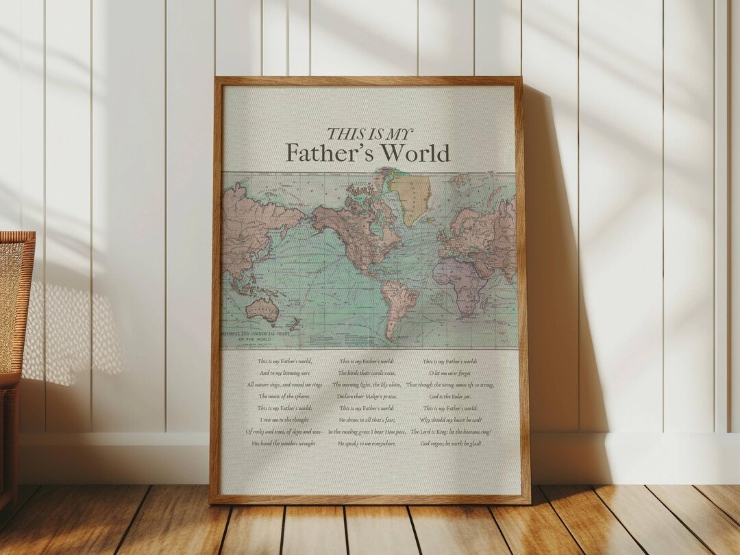 This is My Fathers World Hymn Print, Vintage World Map Decor, Colorful ...