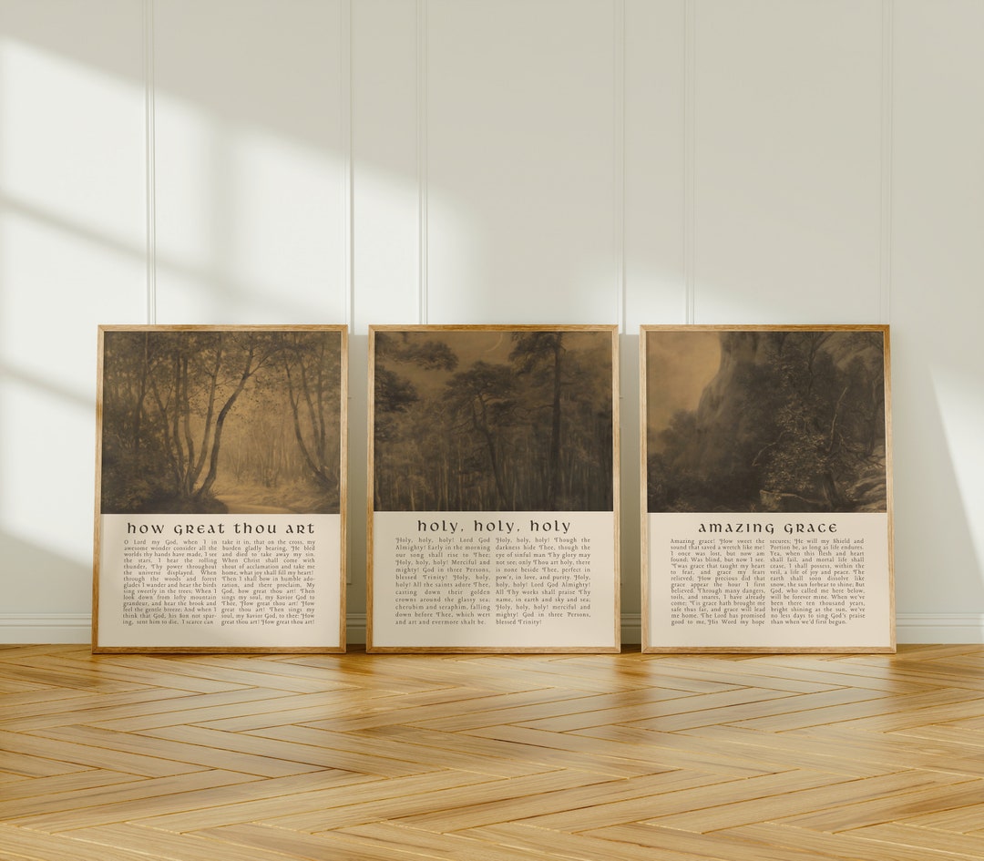 Hymn Prints Set of 3, Vintage Christian Wall Art for Men, Sepia Tree ...