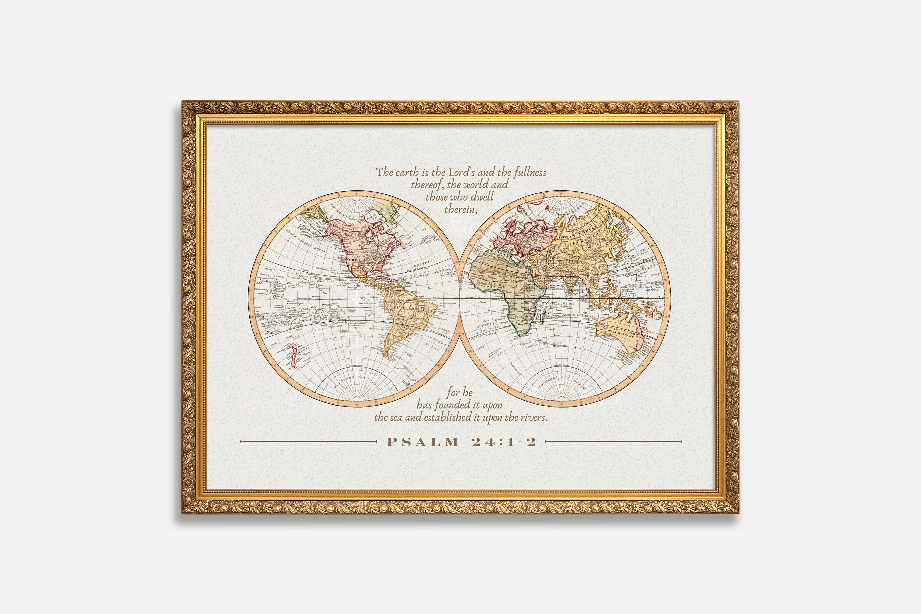 Christian Wall Art, Psalms Wall Decor, Vintage Map Print, Large ...