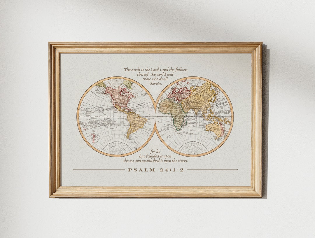 Christian Wall Art, Psalms Wall Decor, Vintage Map Print, Large ...