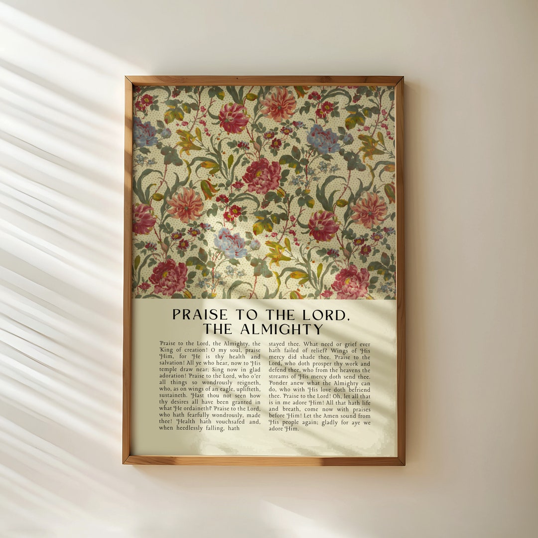 Praise to the Lord Hymn Print, Vintage Floral Tapestry Wall Art ...
