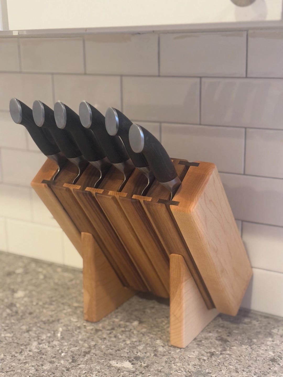 Contemporary Walnut & Maple Knife Block With Contrasting Stripes ...