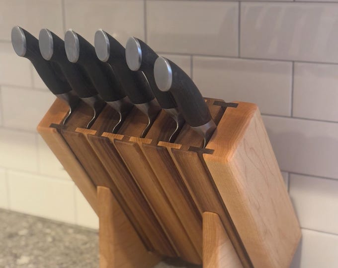 Contemporary Walnut & Maple Knife Block With Contrasting Stripes ...