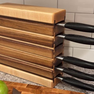 Contemporary Walnut & Maple Knife Block With Contrasting Stripes ...