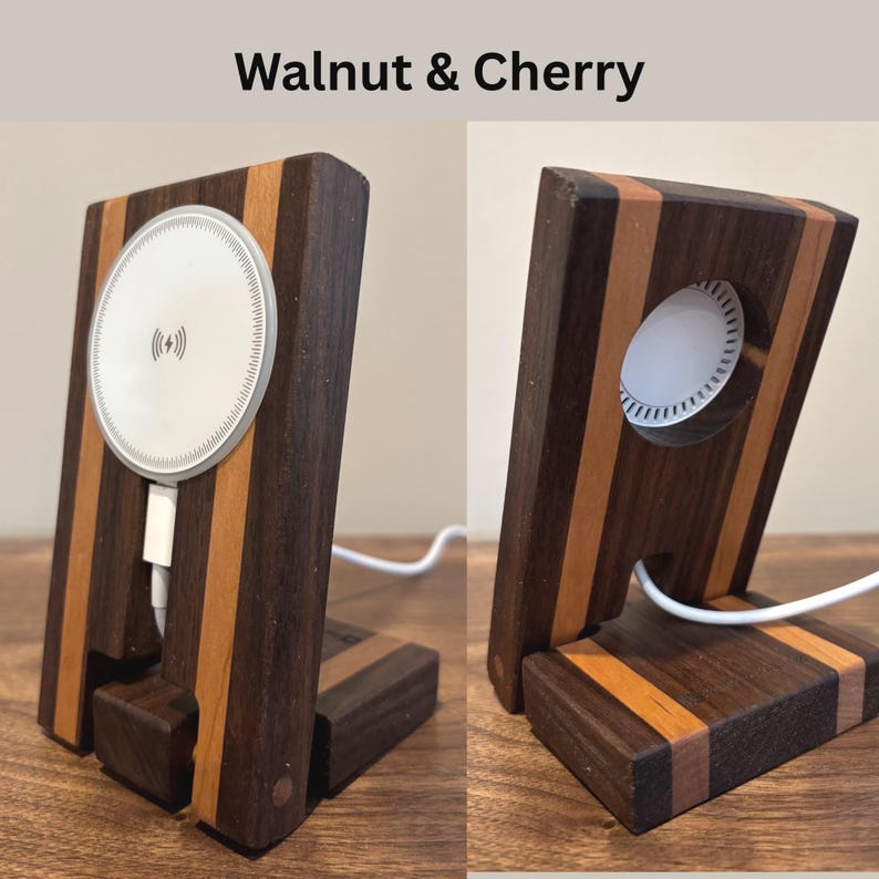 Wood Phone Charger With Magsafe Charger: Handcrafted Desk Charging ...