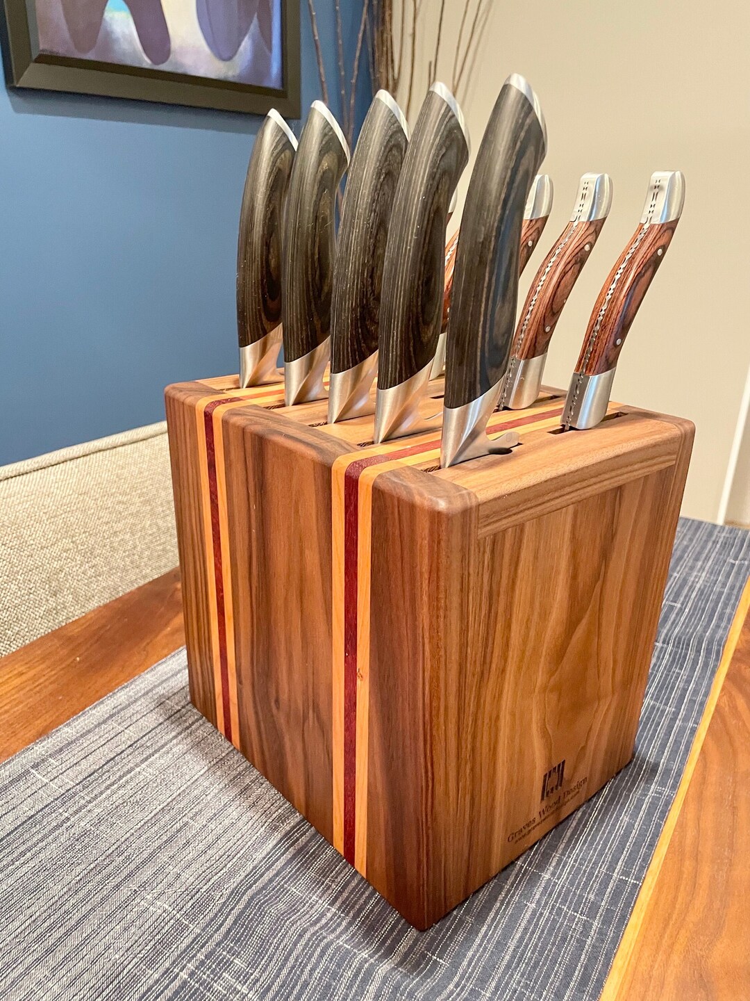 Large Walnut Knife Block With Okoume & Padauk Accents - Etsy