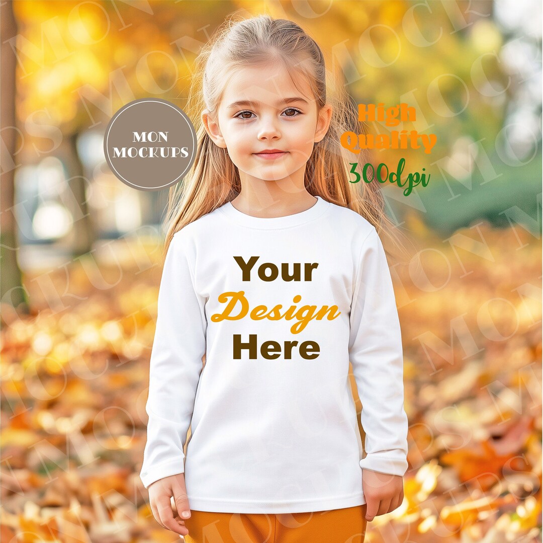 Long Sleeves Mockup Girl Fall Shirt Mockups Boho Toddler Photo Autumn ...