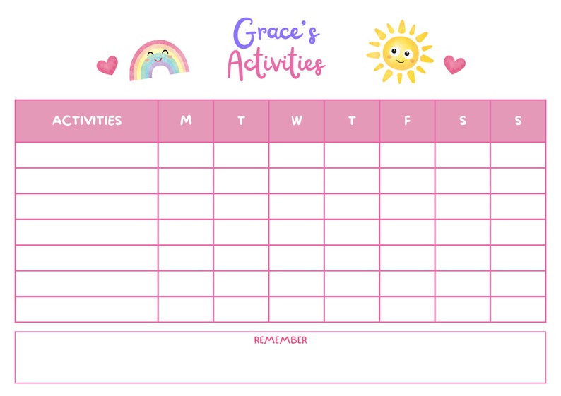 Printable Instant Download Weekly Planner Children's Activity Schedule ...