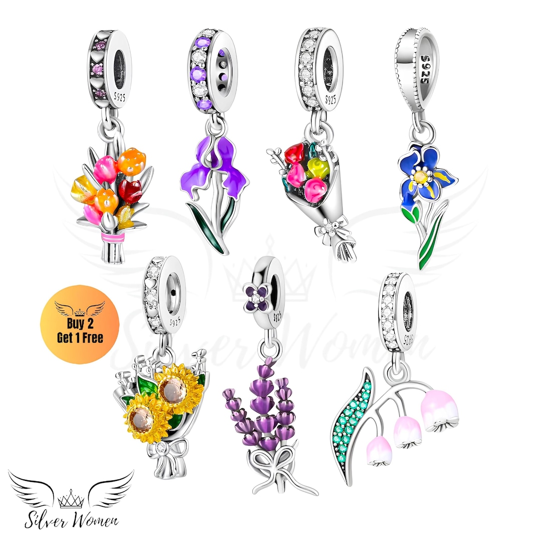 Sterling Silver Flower Bouquet Charm - Pandora Compatible - Gift - Etsy