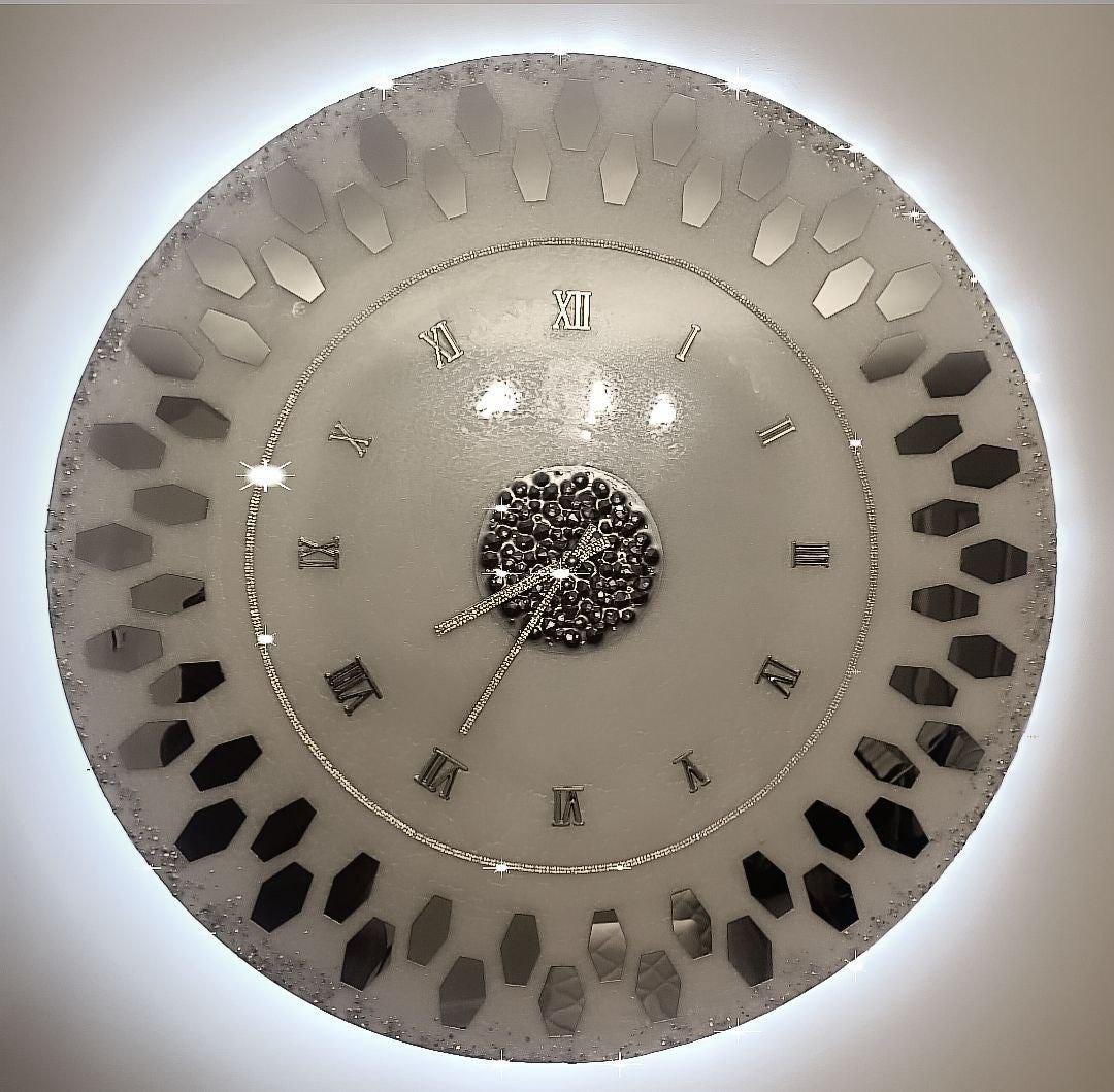 Large Handmade Wall Clock, 60cm Diameter, White and Silver, With ...