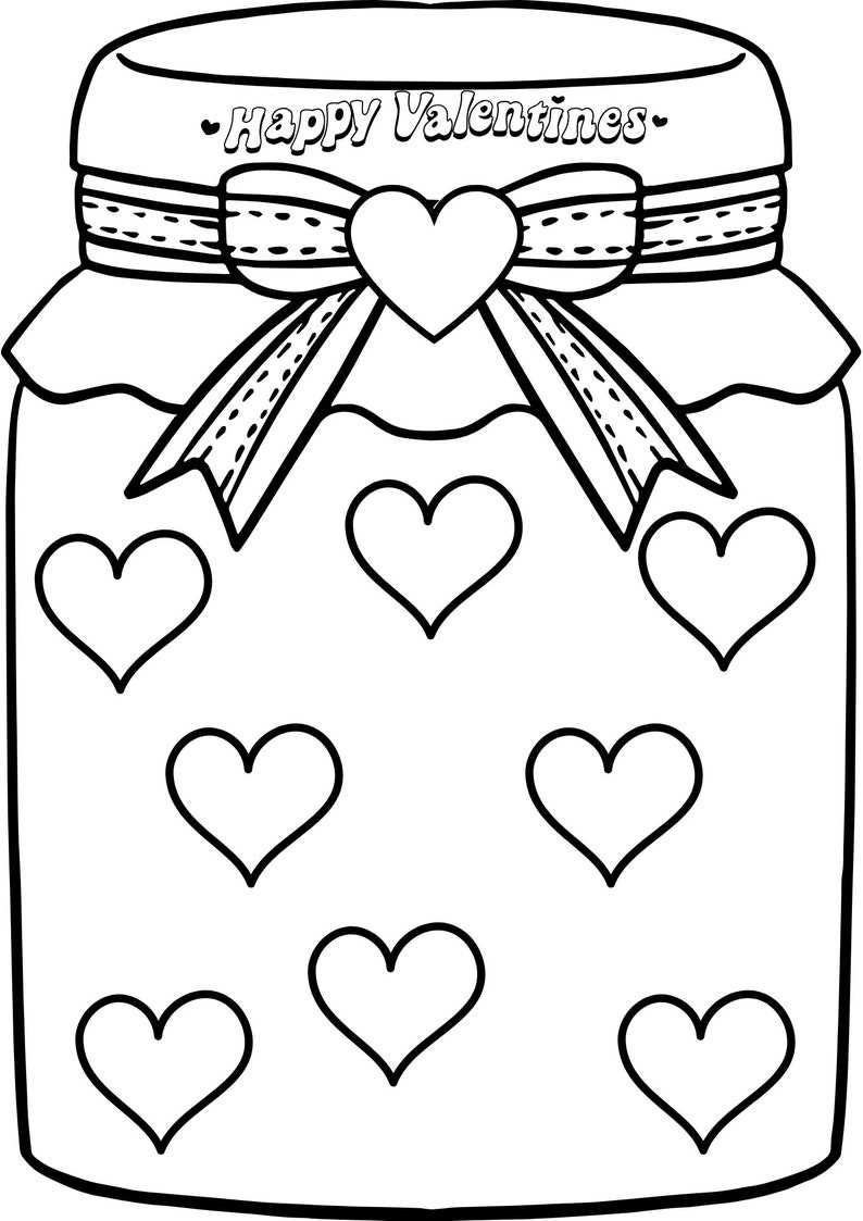 Hearts in a Jar Valentine's Day Coloring Page A4 Size Unlimited ...