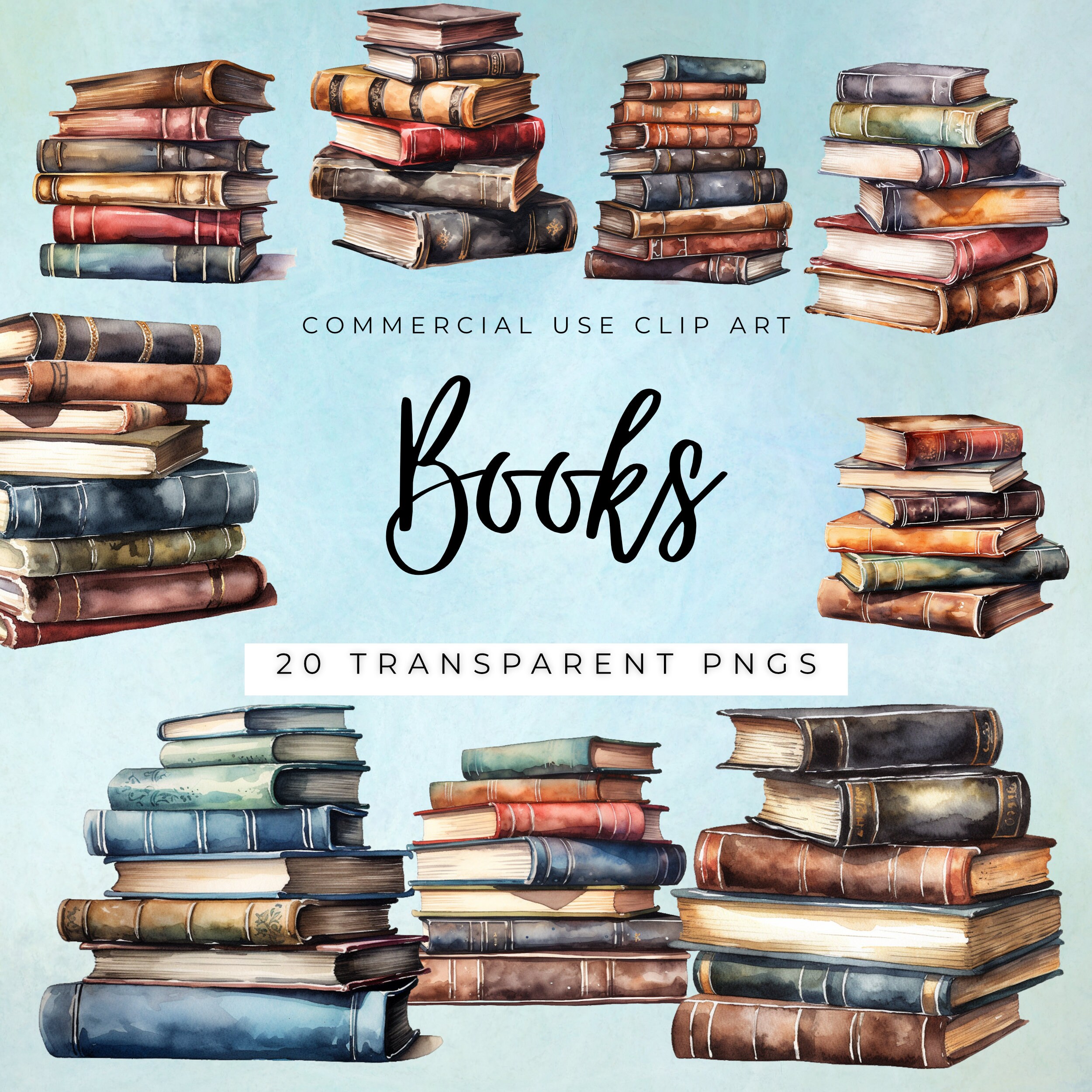 Watercolor Books Clipart Instant Download Digital Downloads Stacked ...
