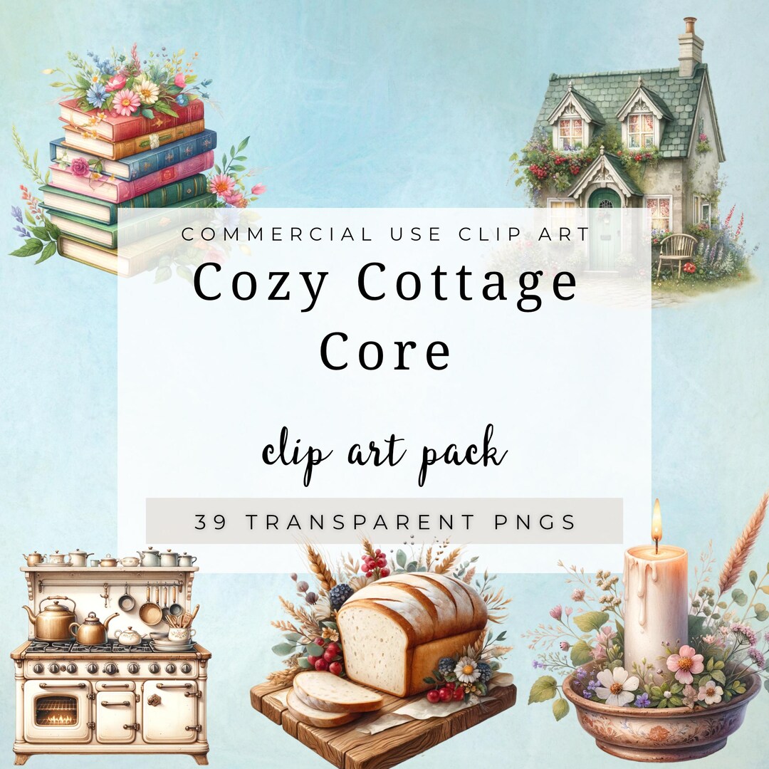 Whimsical Watercolor Clipart | Cottagecore Baked Goods, Country Kitchen and Cozy Book Piles ...