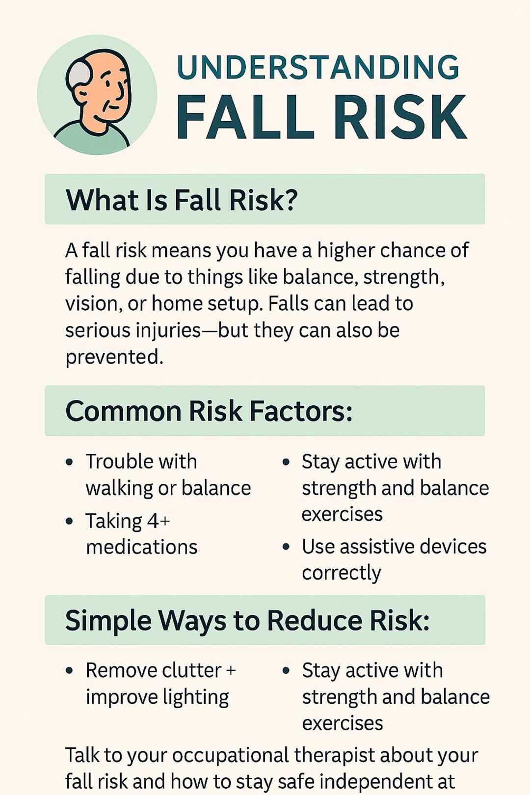 Fall Risk Handout for Occupational Therapists | One-page PDF | Patient ...