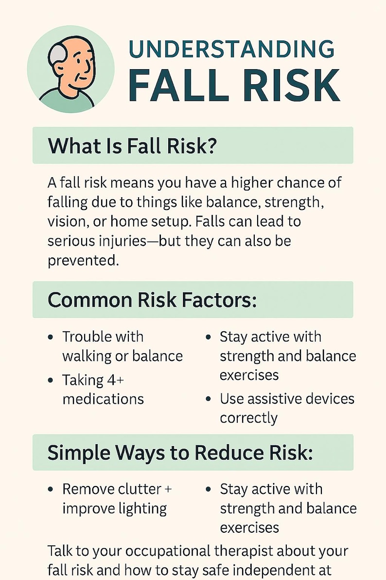 Fall Risk Handout for Occupational Therapists | One-page PDF | Patient ...