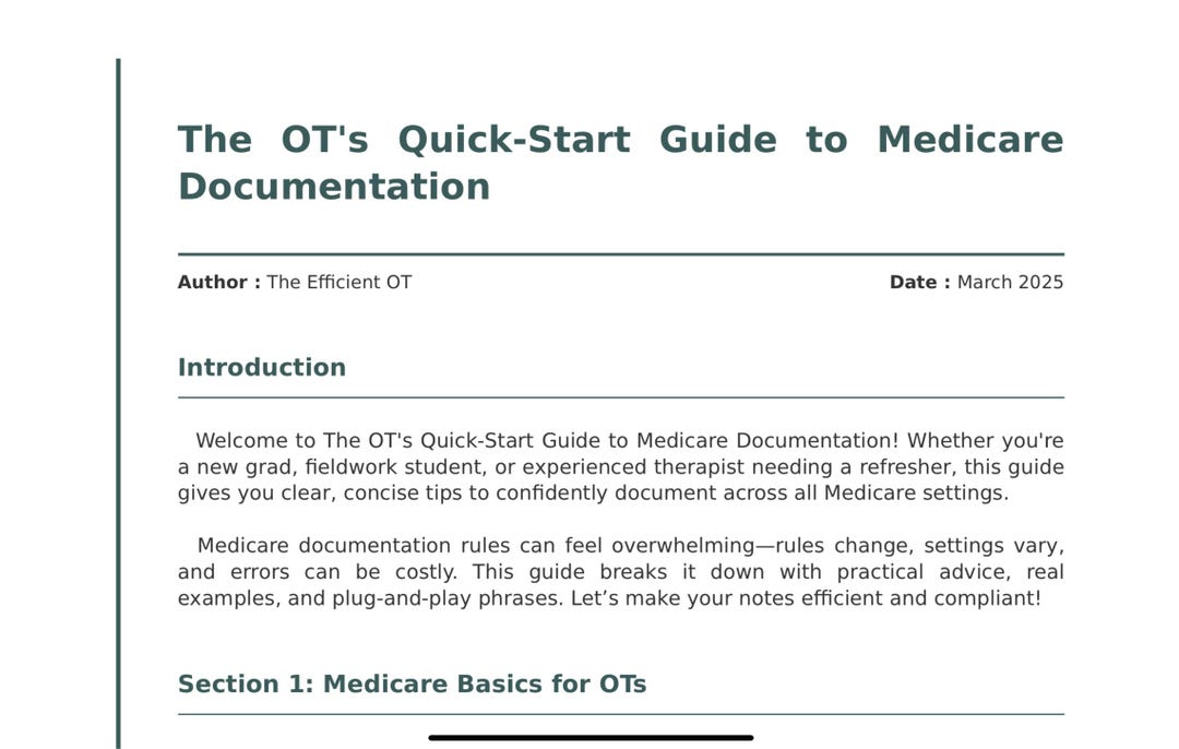OT Quick-start Guide to Medicare Documentation - Etsy