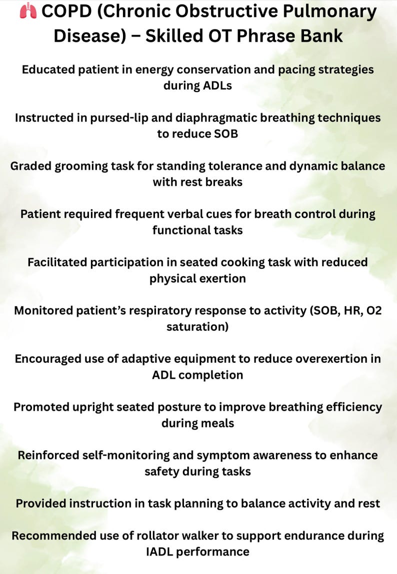 Skilled OT Phrase Bank – COPD (chronic Obstructive Pulmonary Disease ...