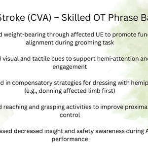 Skilled OT Phrase Bank – Stroke (CVA) | One-page PDF | Documentation ...