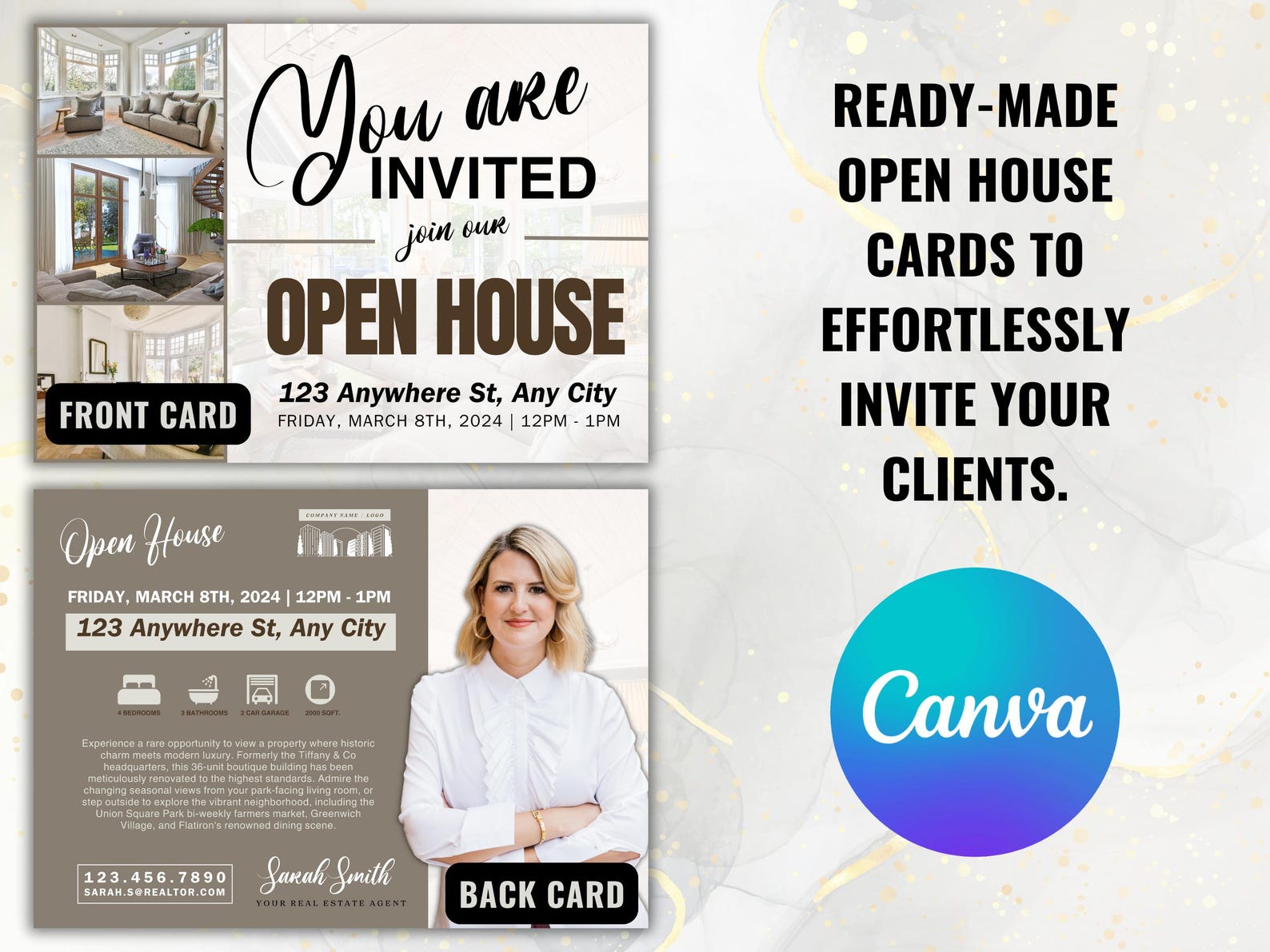 Real Estate Open House Postcard Invite Realtor Canva Template Broker ...