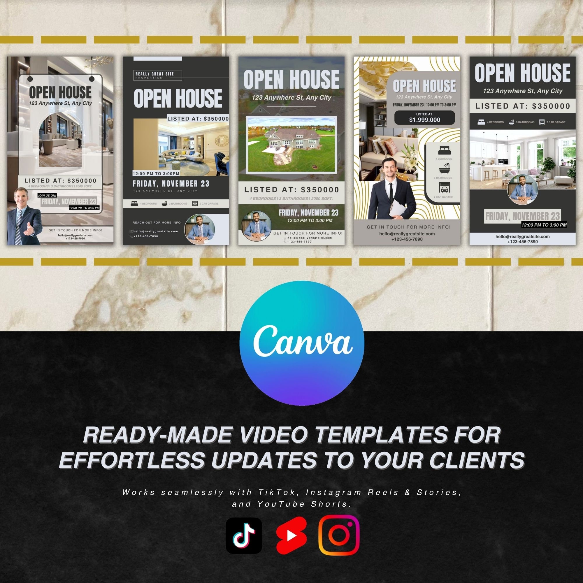 Real Estate Social Media Templates OPEN HOUSE Listing Update Reels ...