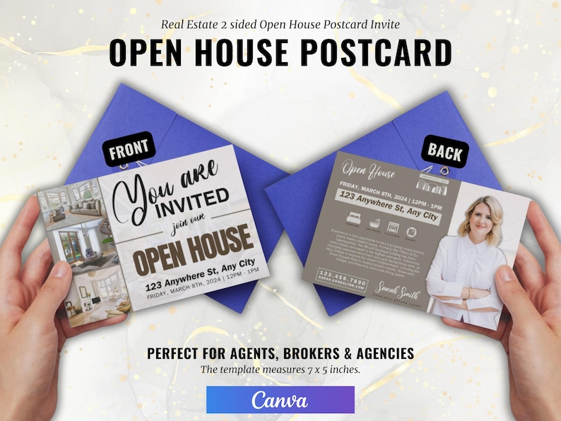 Real Estate Open House Postcard Invite Realtor Canva Template Broker ...