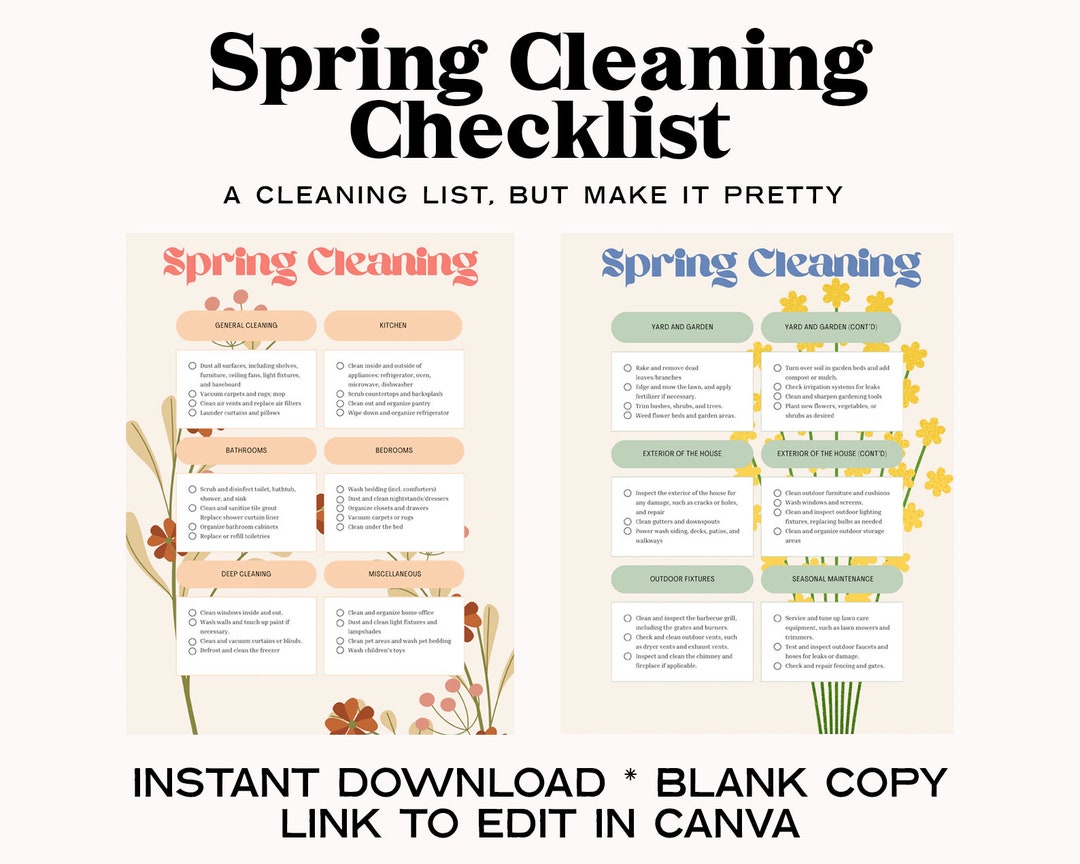 Digital Spring Cleaning Checklist Blank Copy and Pre Filled Suggestions ...