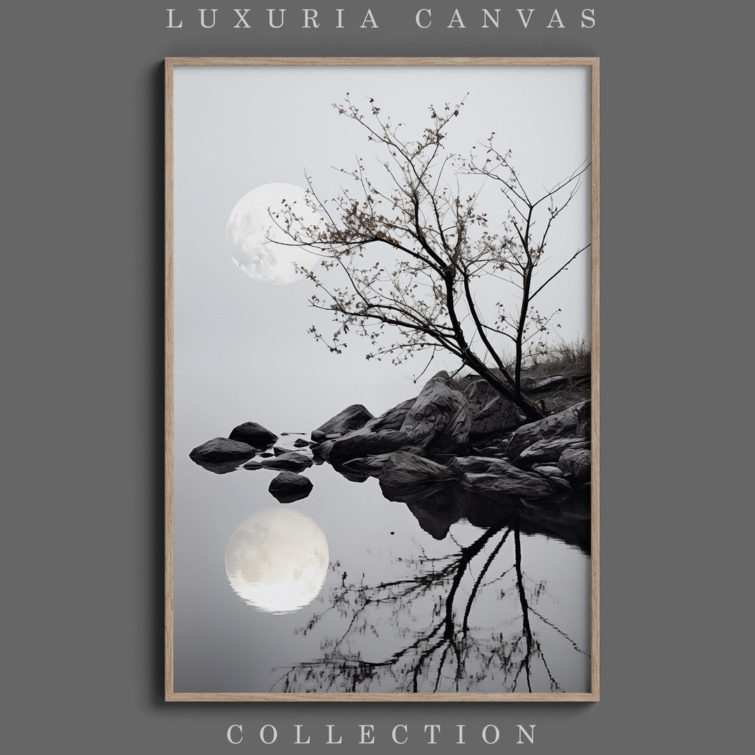 Night Moon Over Rocky Brook With Willow Tree, Digital Download, Digital ...