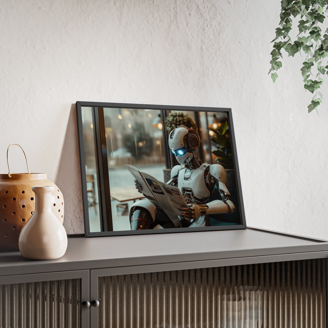 Robot Reading Newspaper FRAMED - Etsy