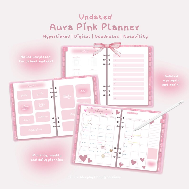 Aura Heart Pink Digital Planner for Goodnotes | Coquette Digital ...