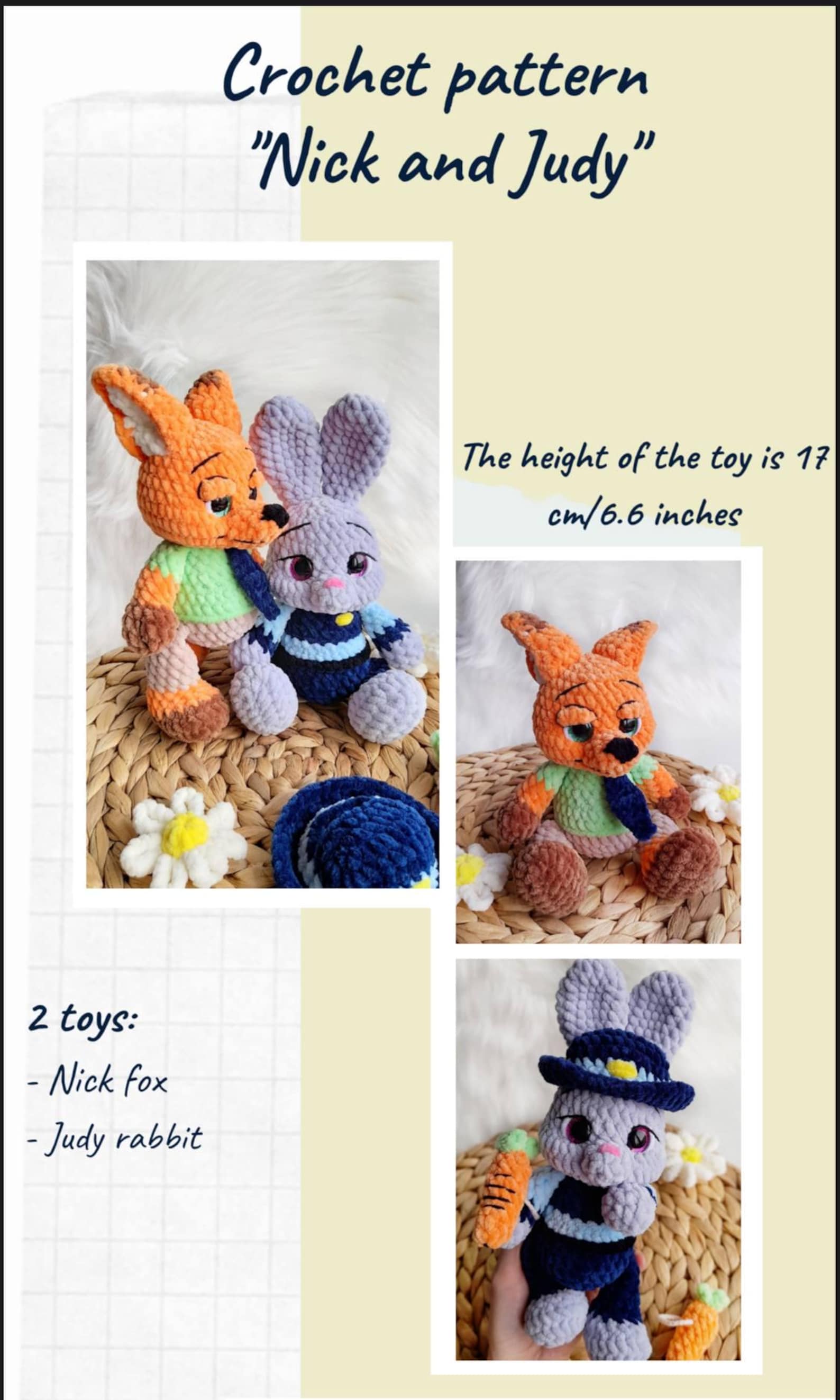 2-in-1 Crochet Pattern – Nick and Judy (PDF Download) - Etsy